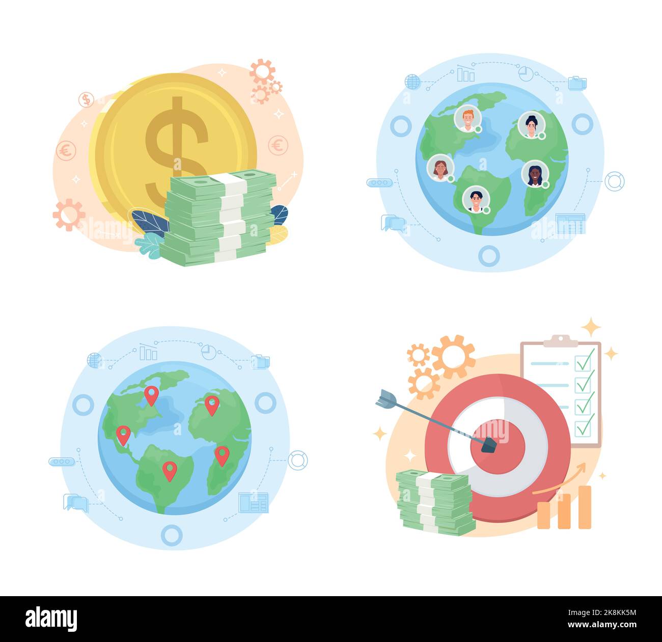 Financial benefits of remote work flat concept vector illustration set ...