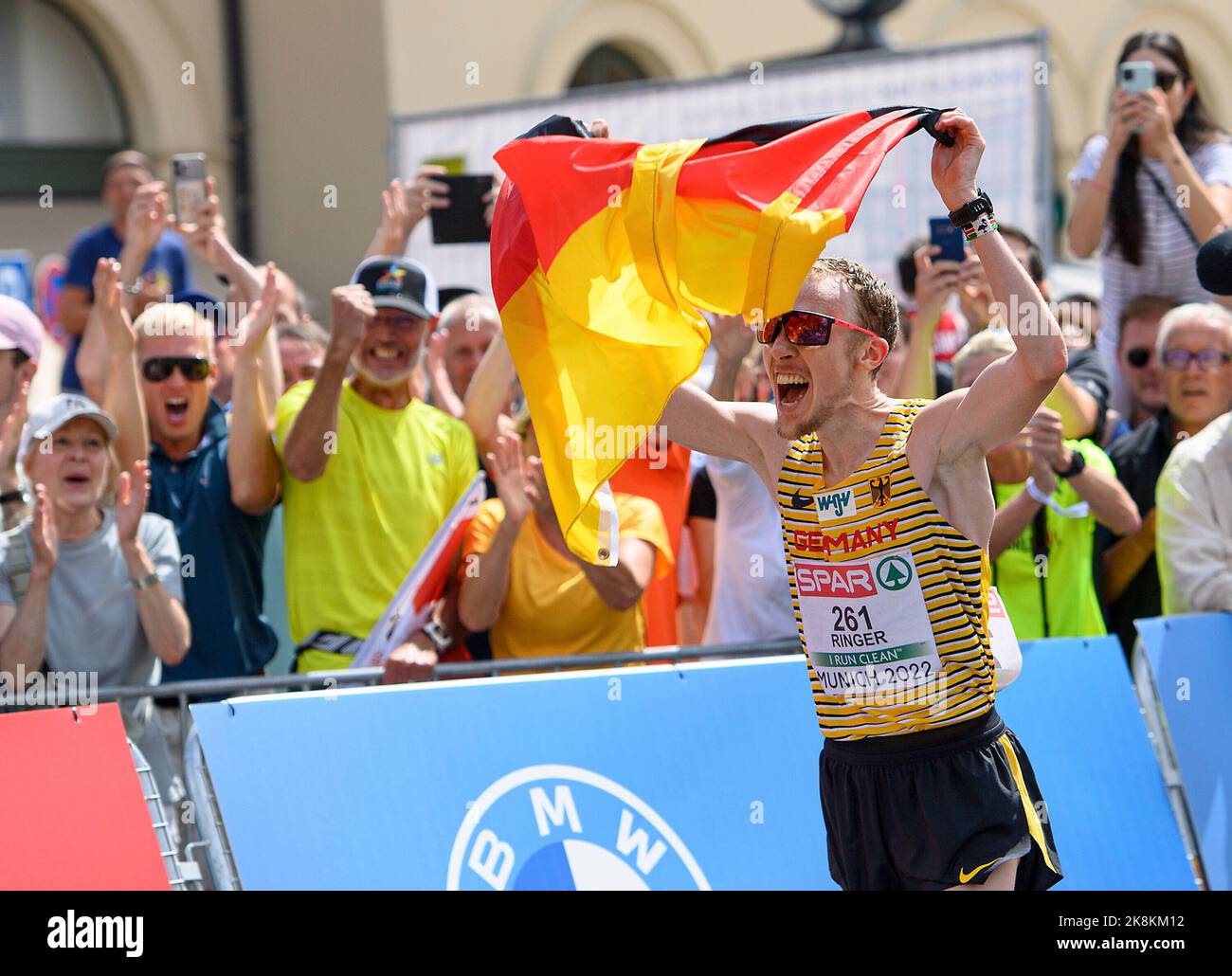 jubilation winner Richard RINGER (GER/ 1st place). Men's marathon, on ...