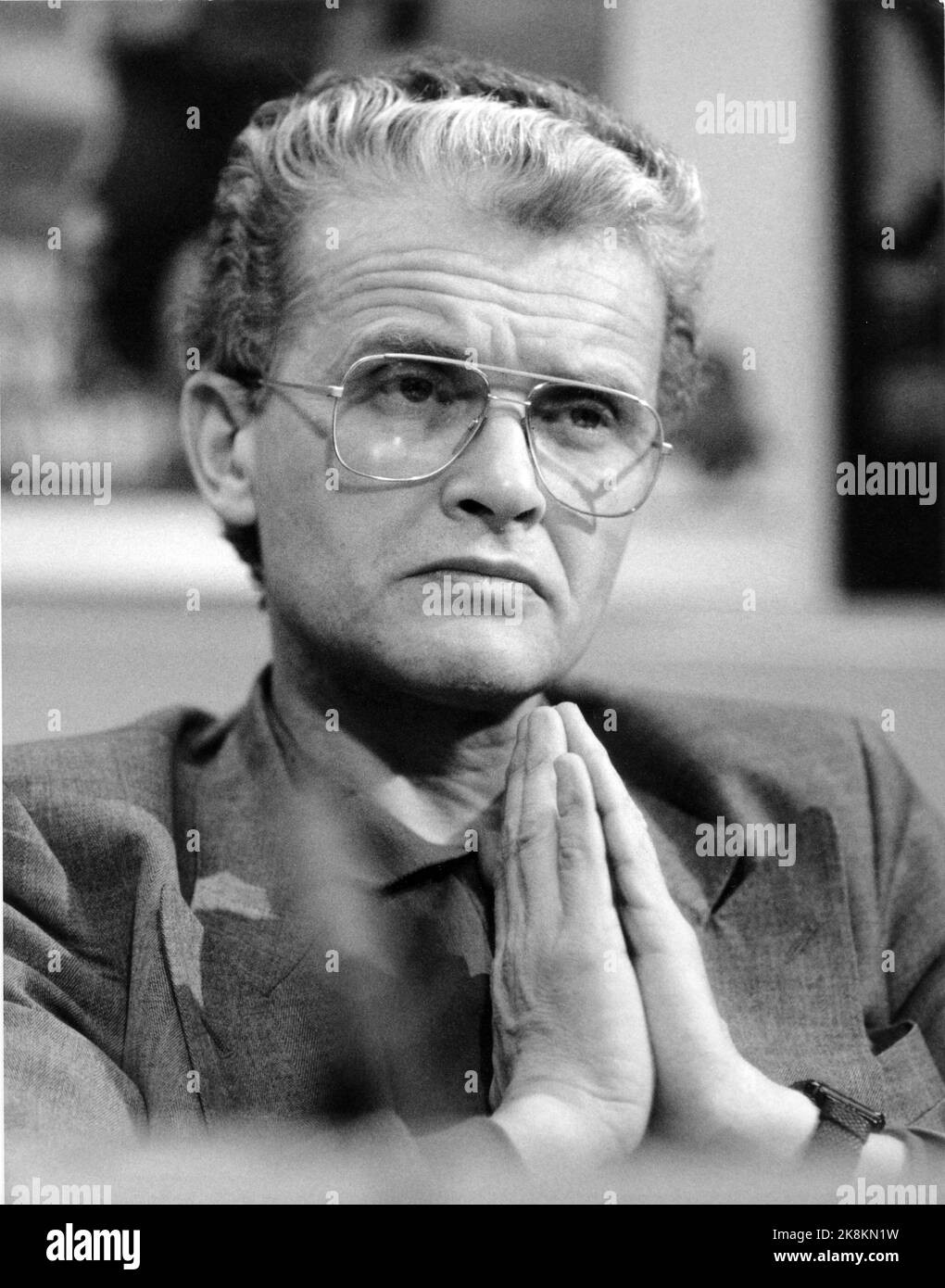 Politician broadcaster einar forde during press conference serious hi ...