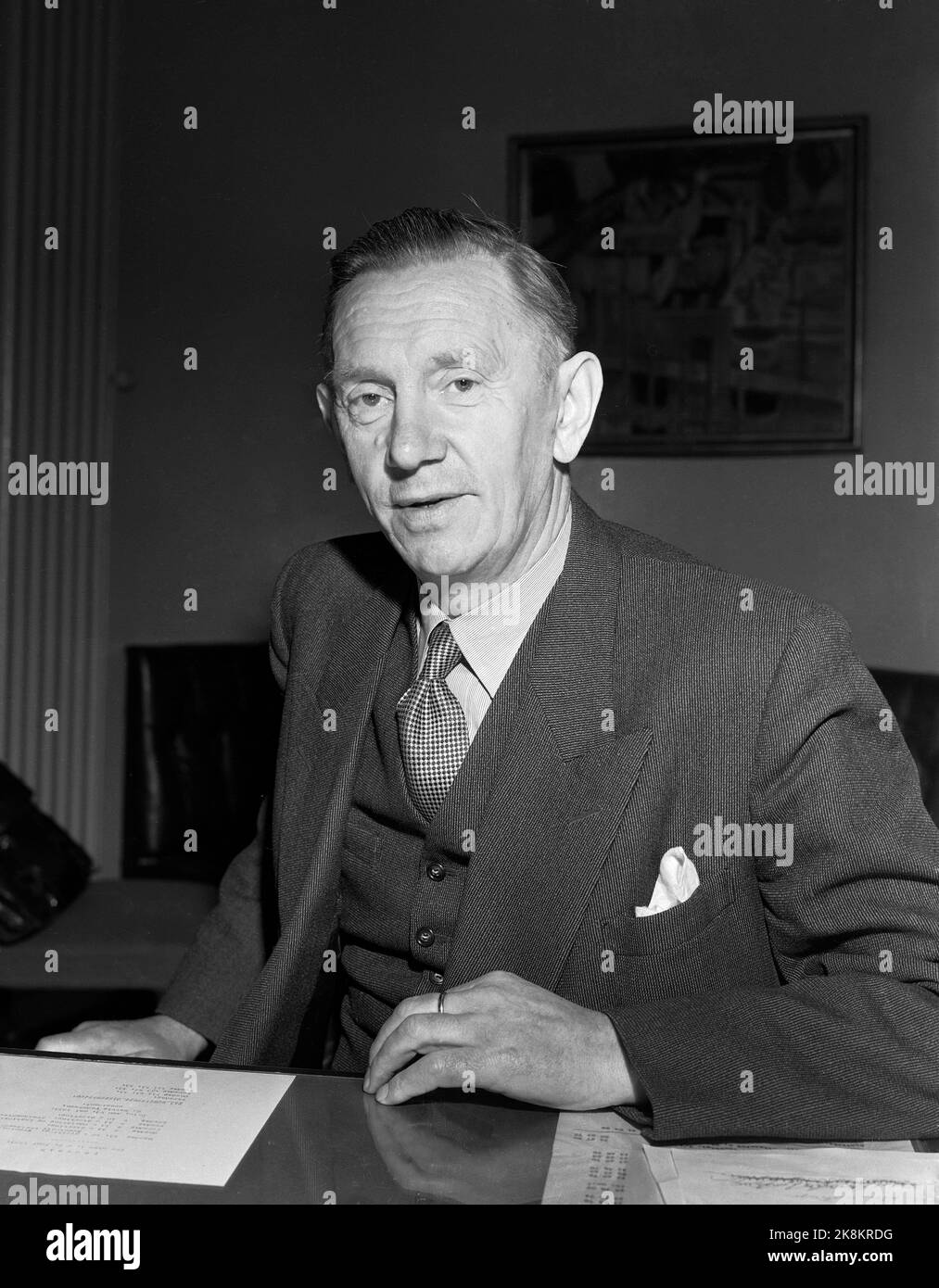 Oslo 19530603 Prime Minister Oscar Torp photographed in his office ...