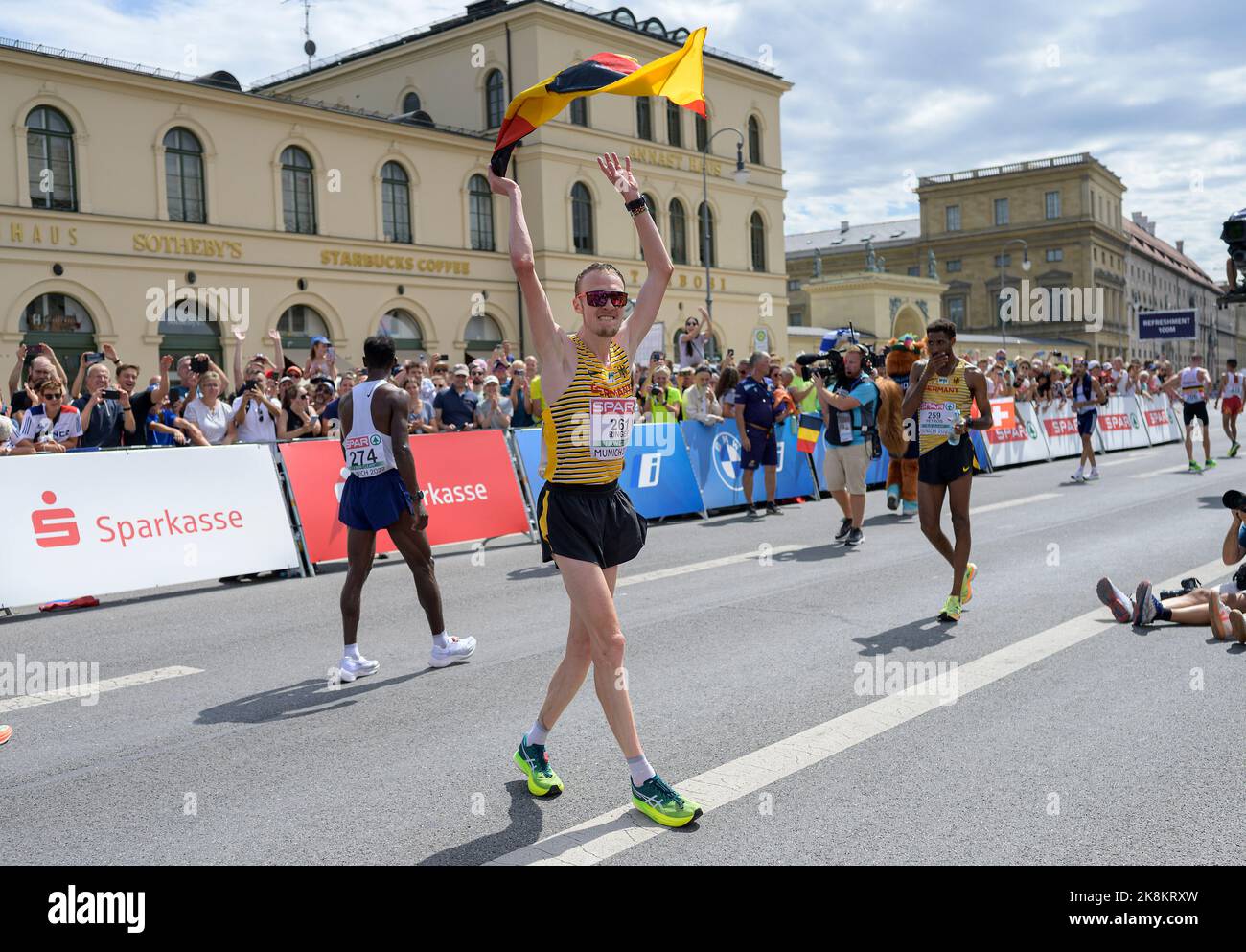 jubilation winner Richard RINGER (GER/ 1st place). Men's marathon, on ...