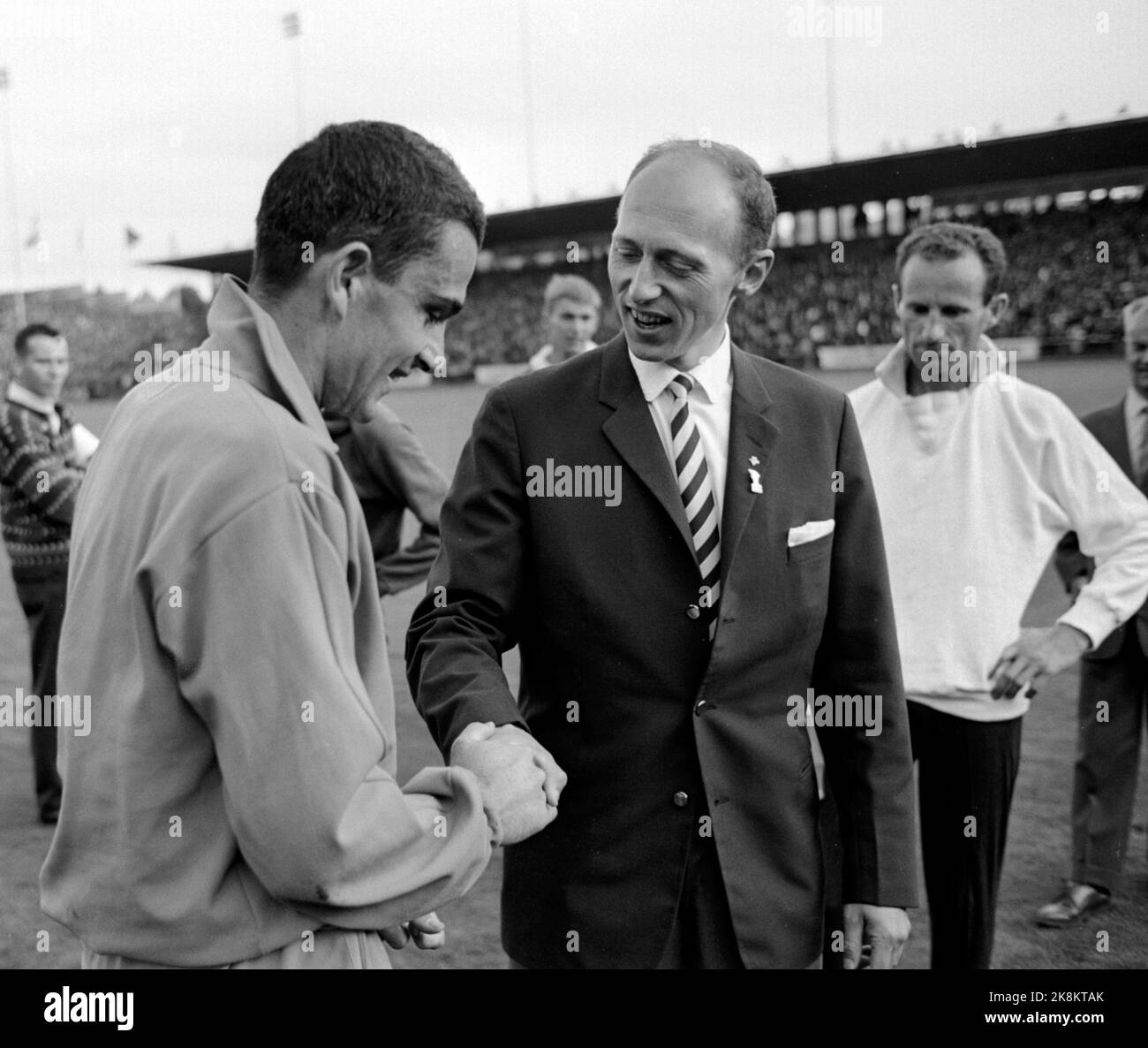Oslo 19650714. Athletics: Australian Ron Clarke (TV is congratulated by ...