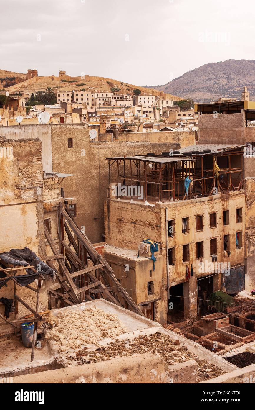 A vertical shot of the medieval buildings in the Fez city, Morocco ...