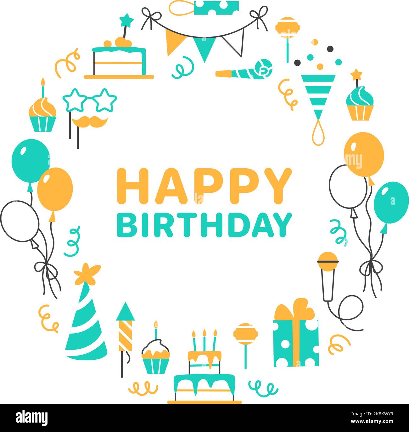 Happy Birthday color flat line circle frame Stock Vector Image & Art ...