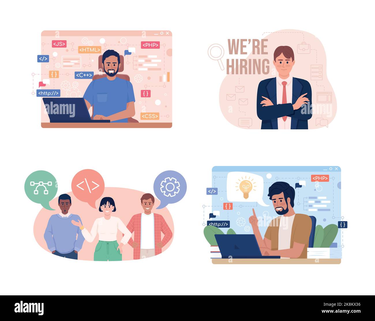 Recruiting software engineers 2D vector isolated illustration set Stock Vector Image & Art - Alamy