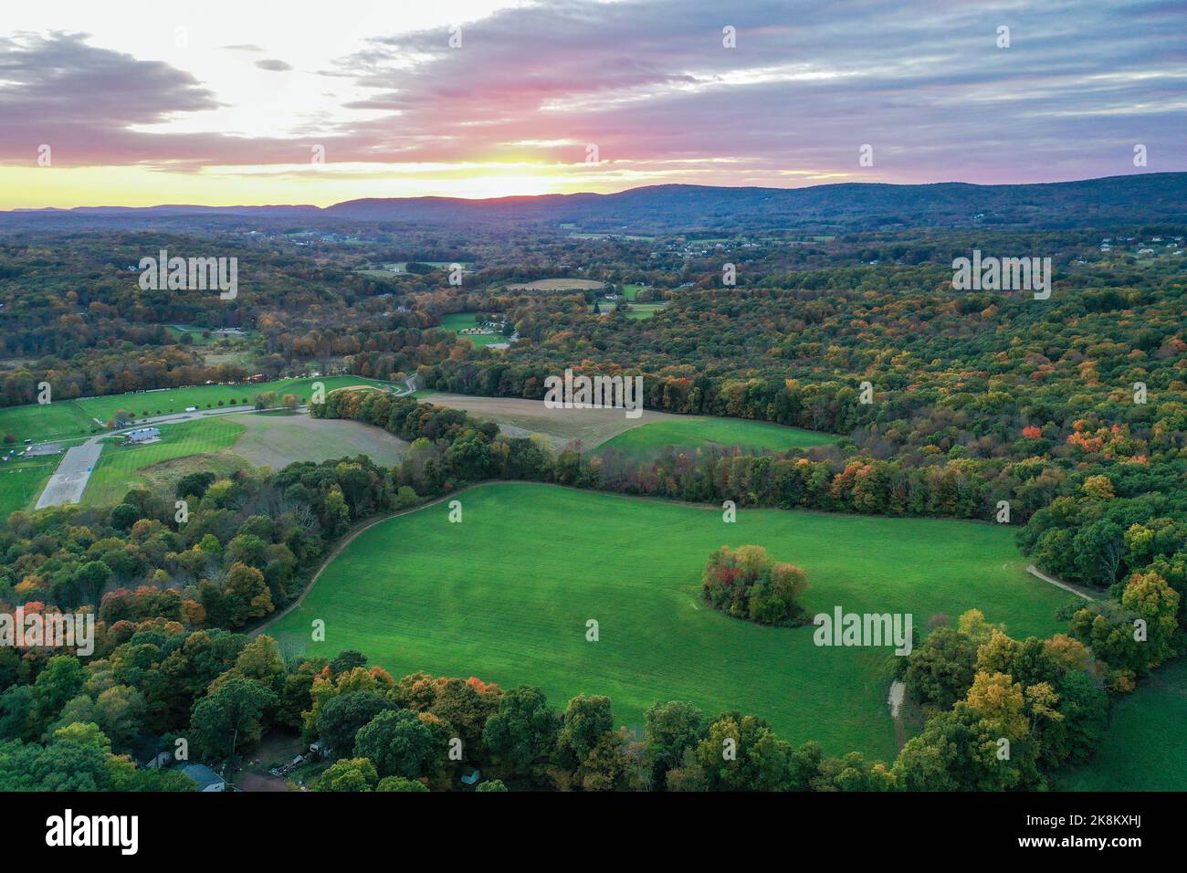 Brilliant Sunset in early fall over Sussex County NJ with large fields ...