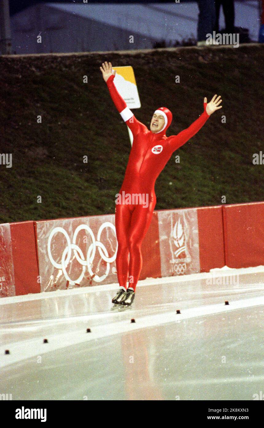 Men johann olav koss rejoices after winning 1500 meters photo hi-res ...