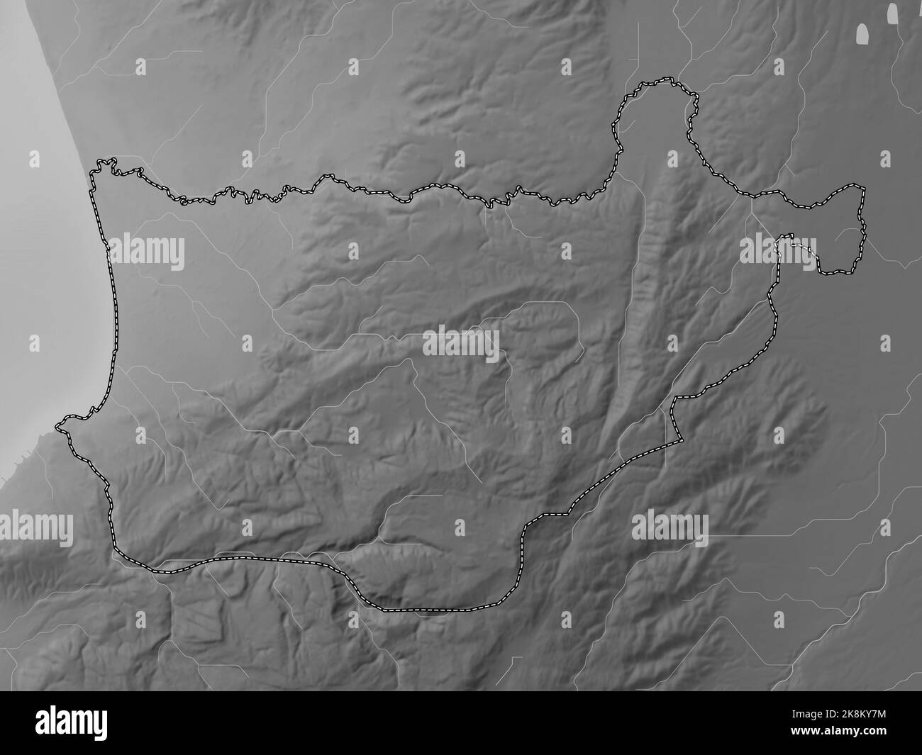 Akkar, governorate of Lebanon. Grayscale elevation map with lakes and ...