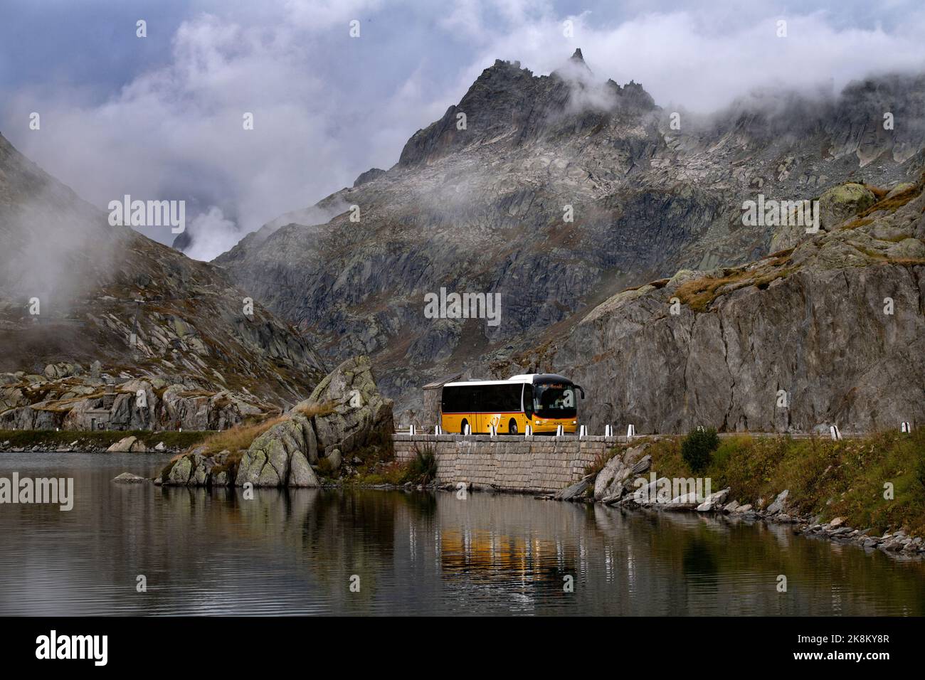 Post Bus at summit of the The Grimsel Pass: Grimselpass; Col du Grimsel ...