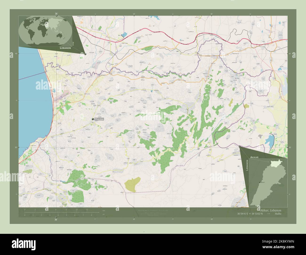 Akkar, governorate of Lebanon. Open Street Map. Locations and names of ...