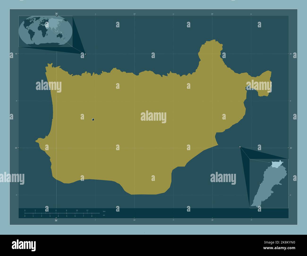 Akkar, governorate of Lebanon. Solid color shape. Locations of major ...