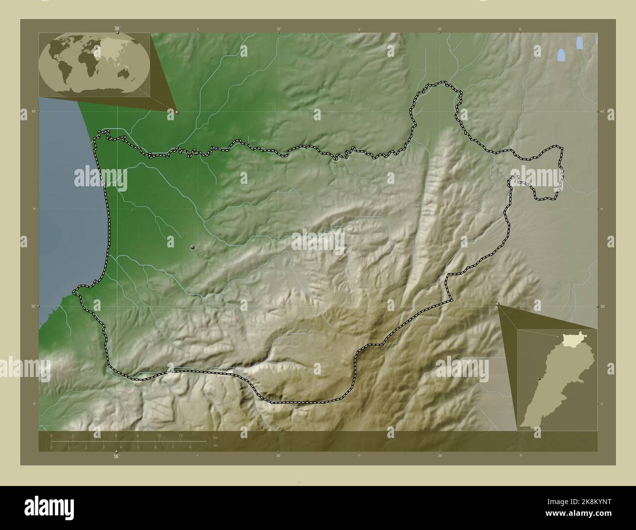 Akkar, governorate of Lebanon. Elevation map colored in wiki style with ...