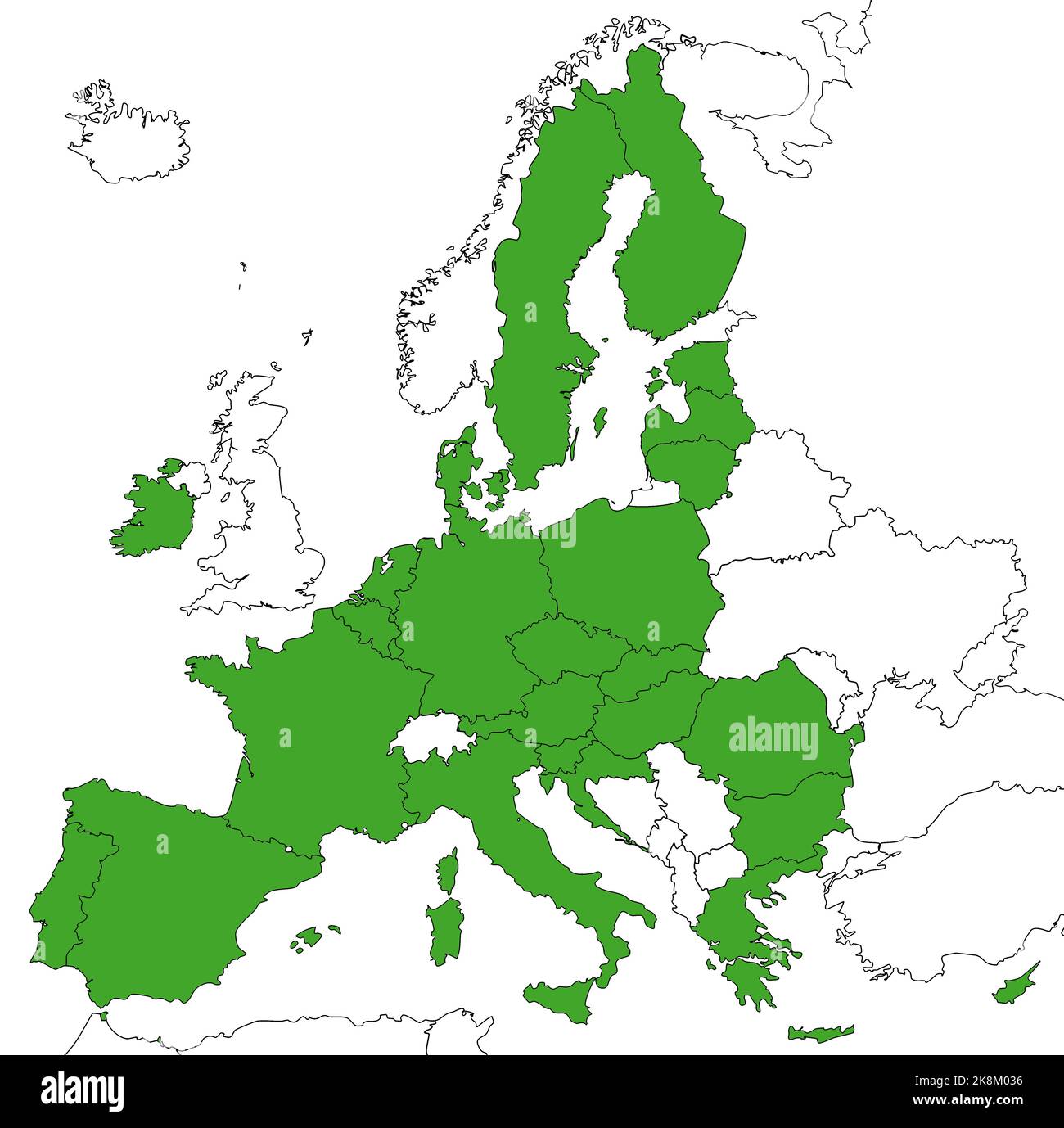 Map of Europe with EU countries filled with green color Stock Photo - Alamy