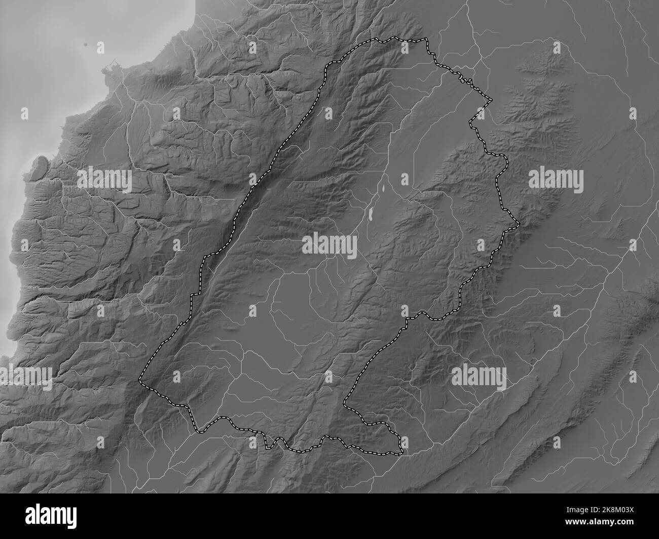 Baalbek-Hermel, governorate of Lebanon. Grayscale elevation map with ...