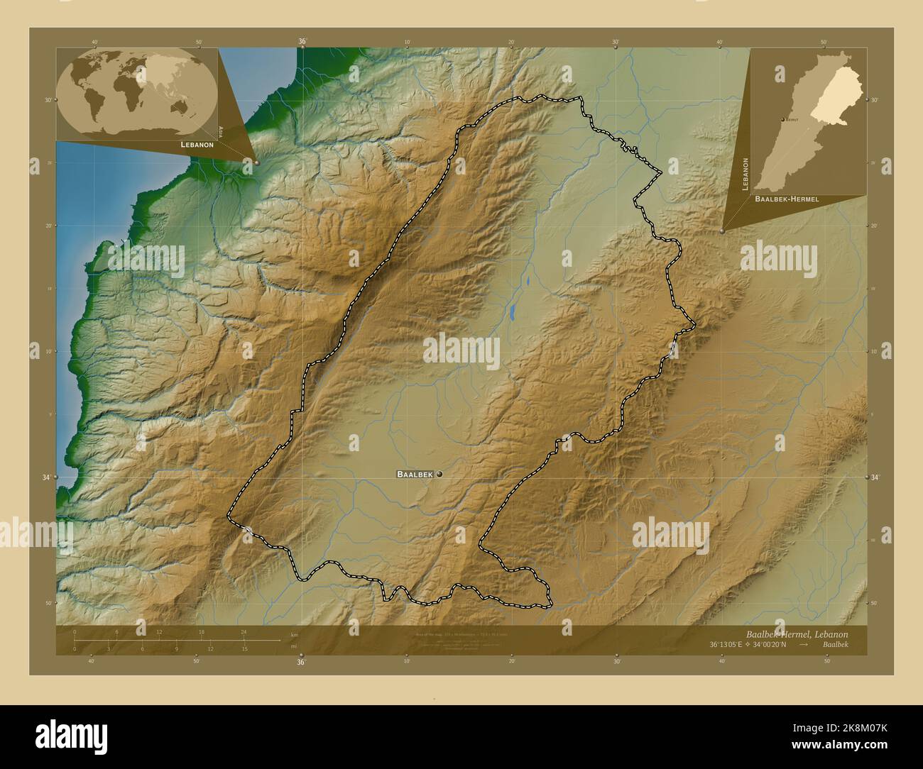 Baalbek-Hermel, governorate of Lebanon. Colored elevation map with ...