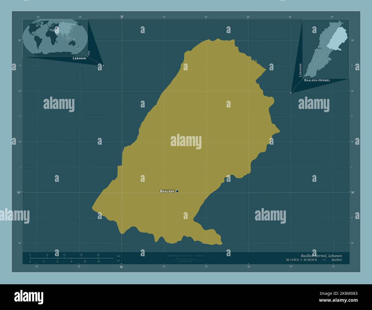Baalbek-Hermel, governorate of Lebanon. Solid color shape. Locations ...