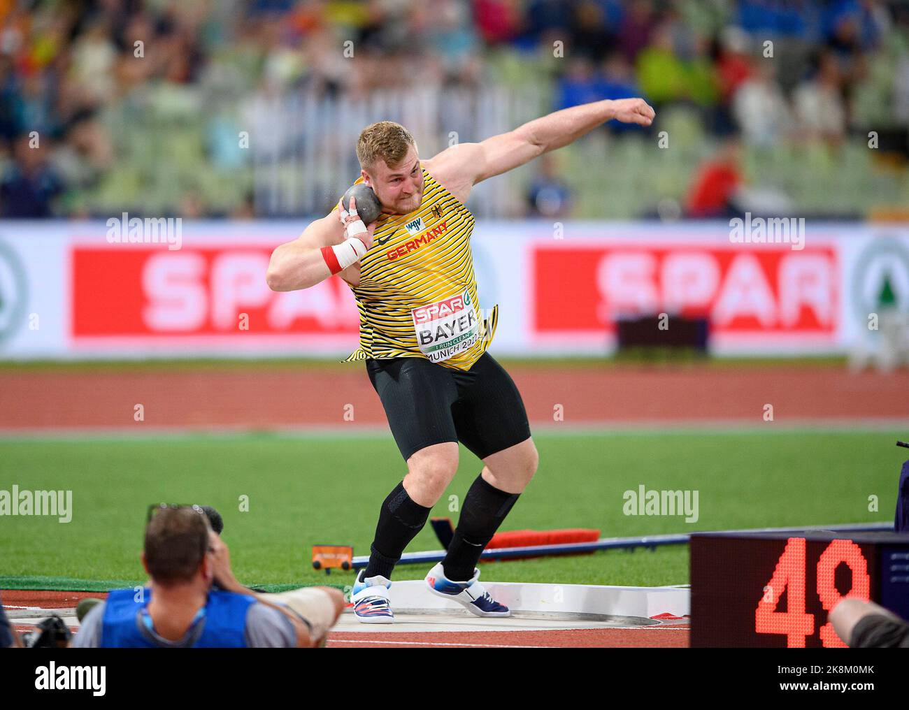 BAYER Simon (GER), action. Men's shot put qualification on August 15th ...