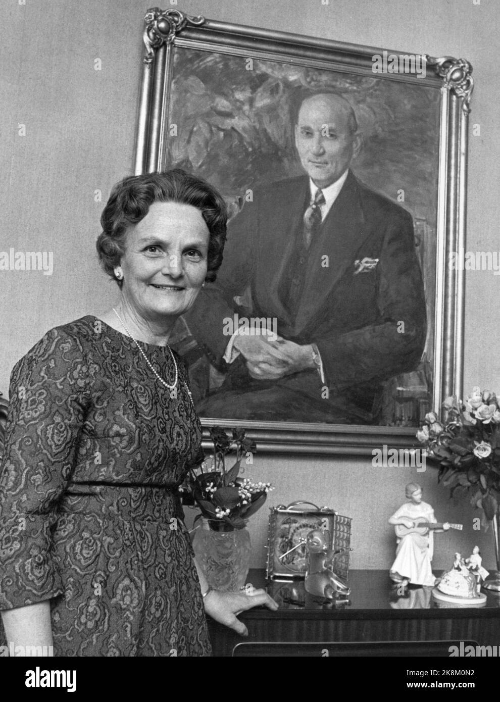 Oslo 20.07.73. Dagny Haraldsen (Queen Sonja's mother) in front of a ...