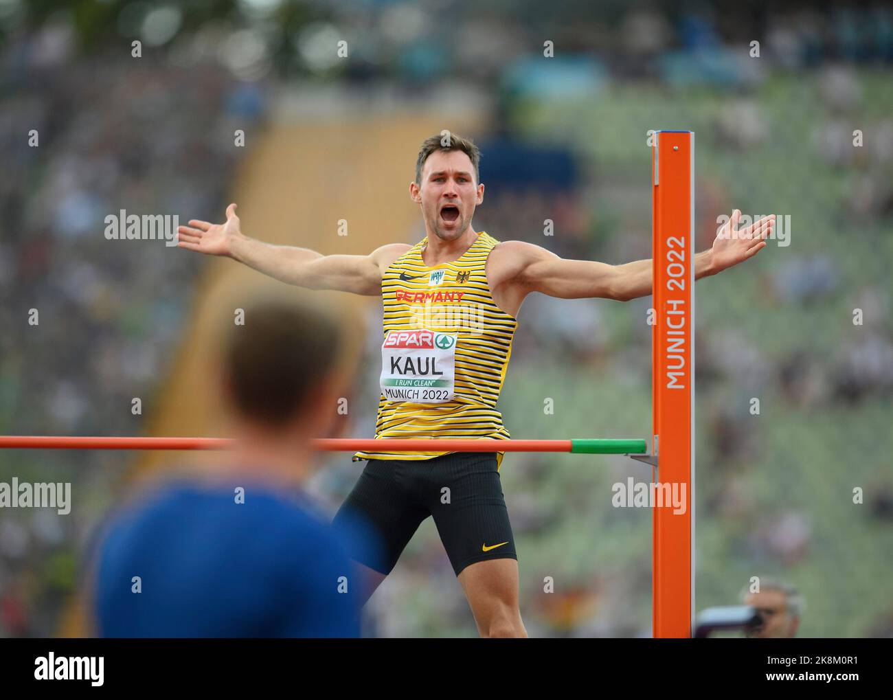 jubilation Niklas KAUL (GER) high jump decathlon, on 15.08.2022 ...