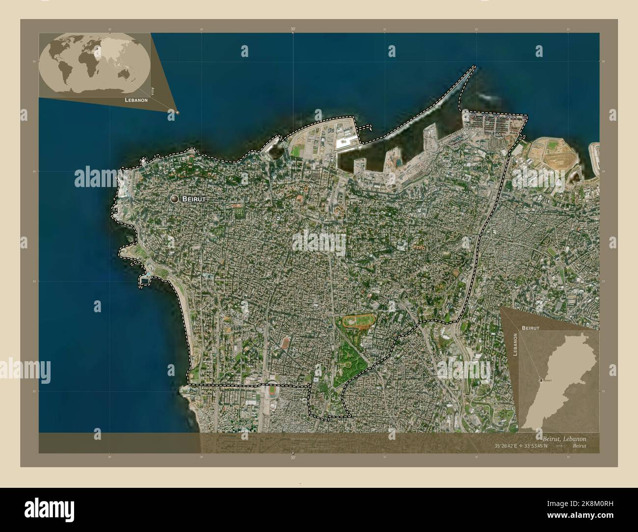 Beirut, governorate of Lebanon. High resolution satellite map ...