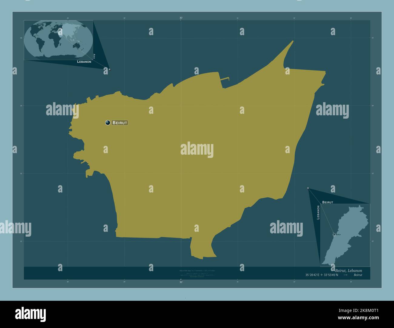 Beirut, governorate of Lebanon. Solid color shape. Locations and names ...