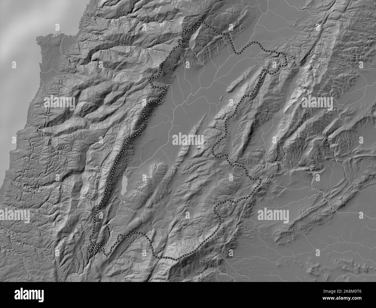 Beqaa, governorate of Lebanon. Bilevel elevation map with lakes and rivers Stock Photo - Alamy