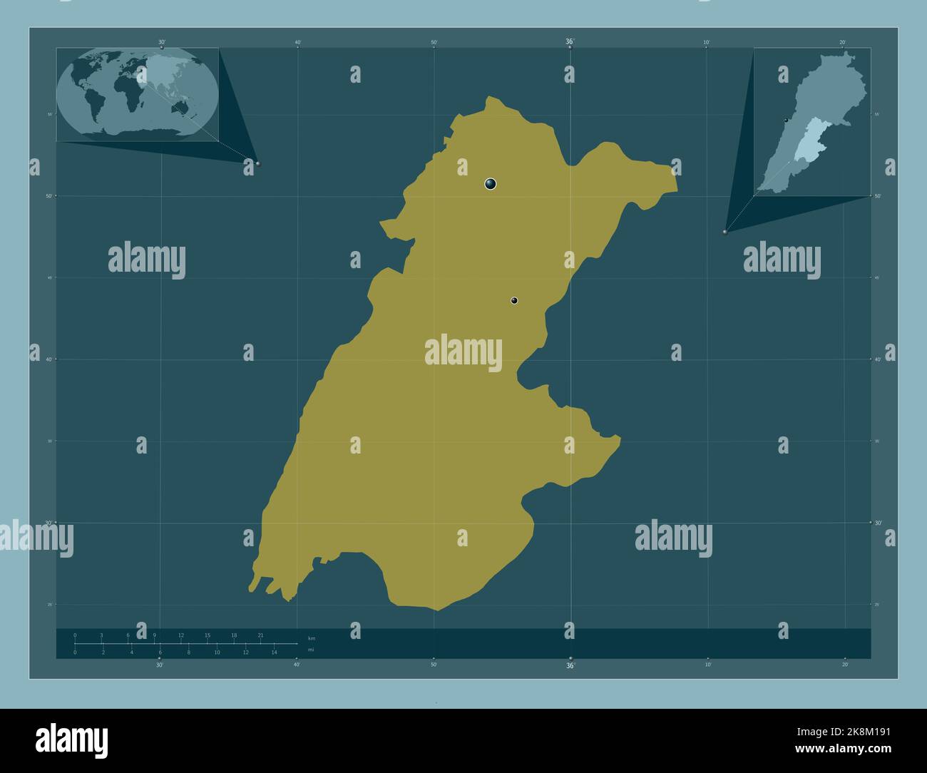 Beqaa, governorate of Lebanon. Solid color shape. Locations of major ...