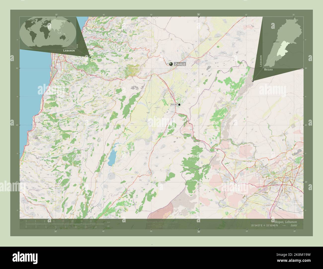 Beqaa, governorate of Lebanon. Open Street Map. Locations and names of ...