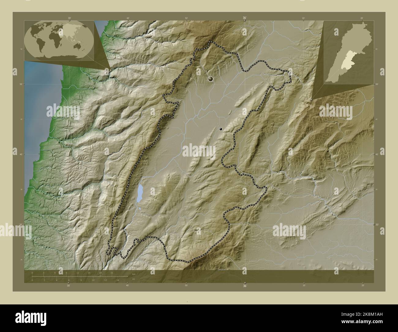 Beqaa, governorate of Lebanon. Elevation map colored in wiki style with ...