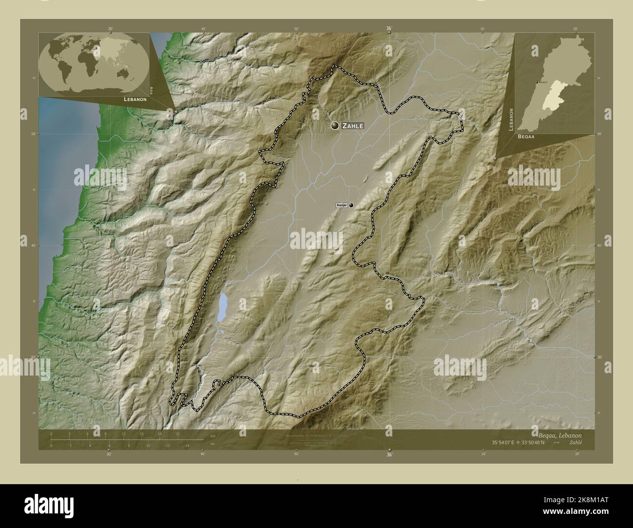 Beqaa, governorate of Lebanon. Elevation map colored in wiki style with ...