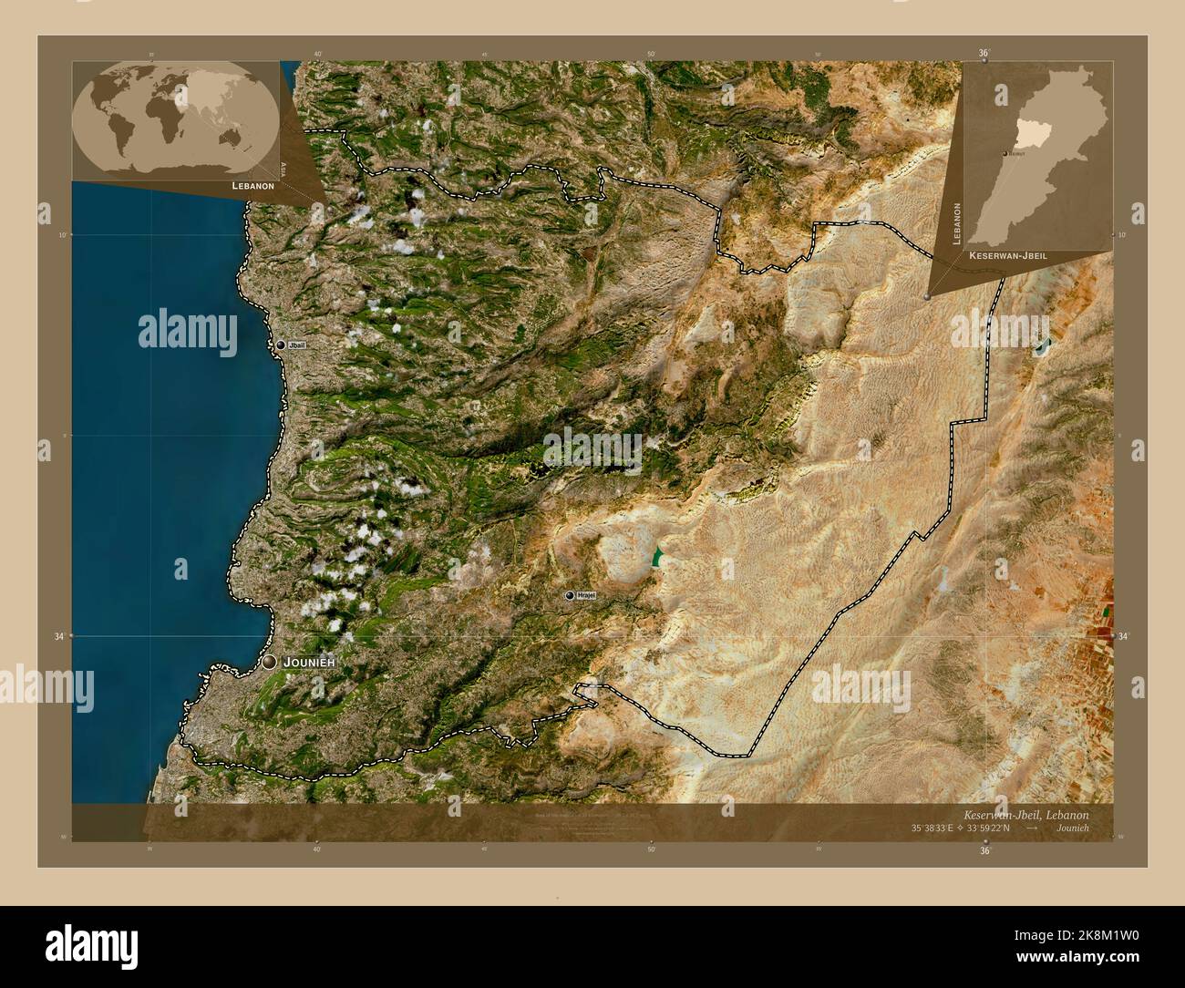 Keserwan-Jbeil, governorate of Lebanon. Low resolution satellite map ...