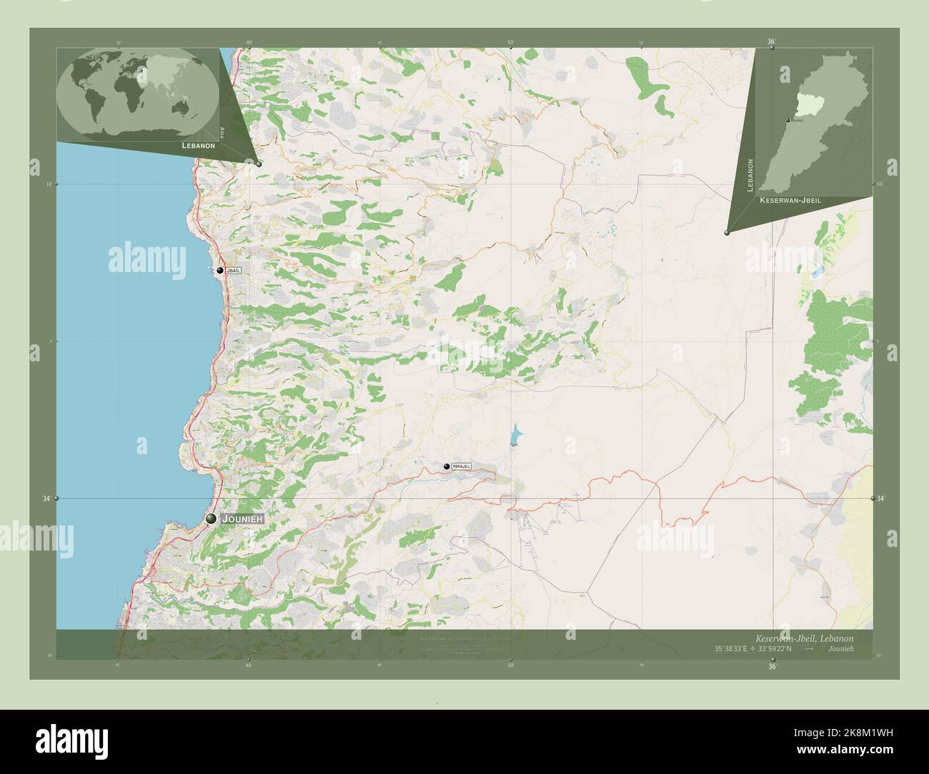 Keserwan-Jbeil, governorate of Lebanon. Open Street Map. Locations and ...