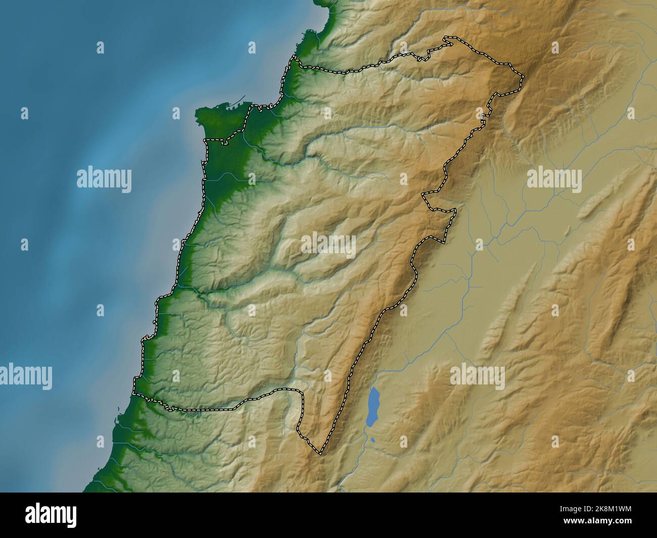 Mount Lebanon, governorate of Lebanon. Colored elevation map with lakes ...
