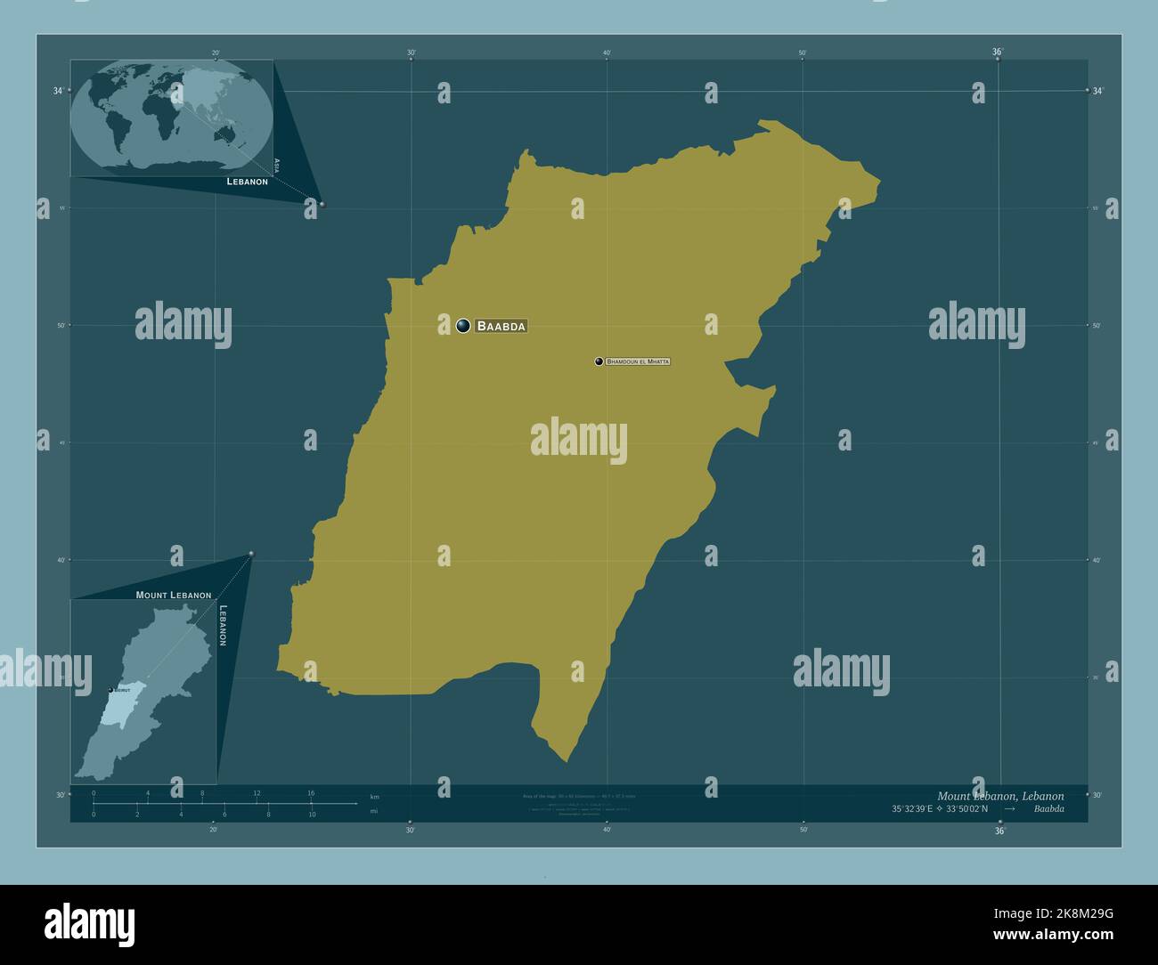 Mount Lebanon, governorate of Lebanon. Solid color shape. Locations and ...