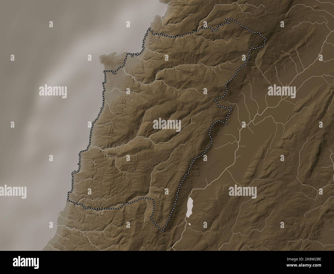 Mount Lebanon, governorate of Lebanon. Elevation map colored in sepia ...