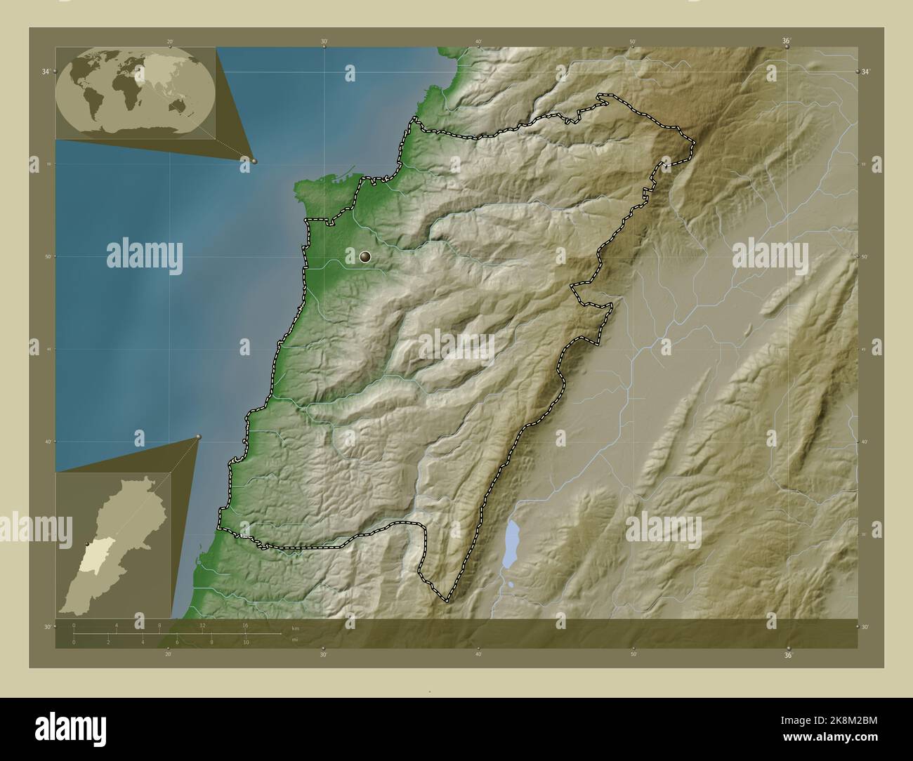 Mount Lebanon, governorate of Lebanon. Elevation map colored in wiki ...