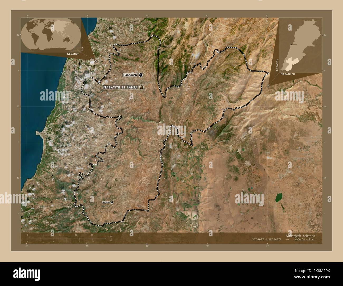 Nabatiyeh, governorate of Lebanon. Low resolution satellite map ...