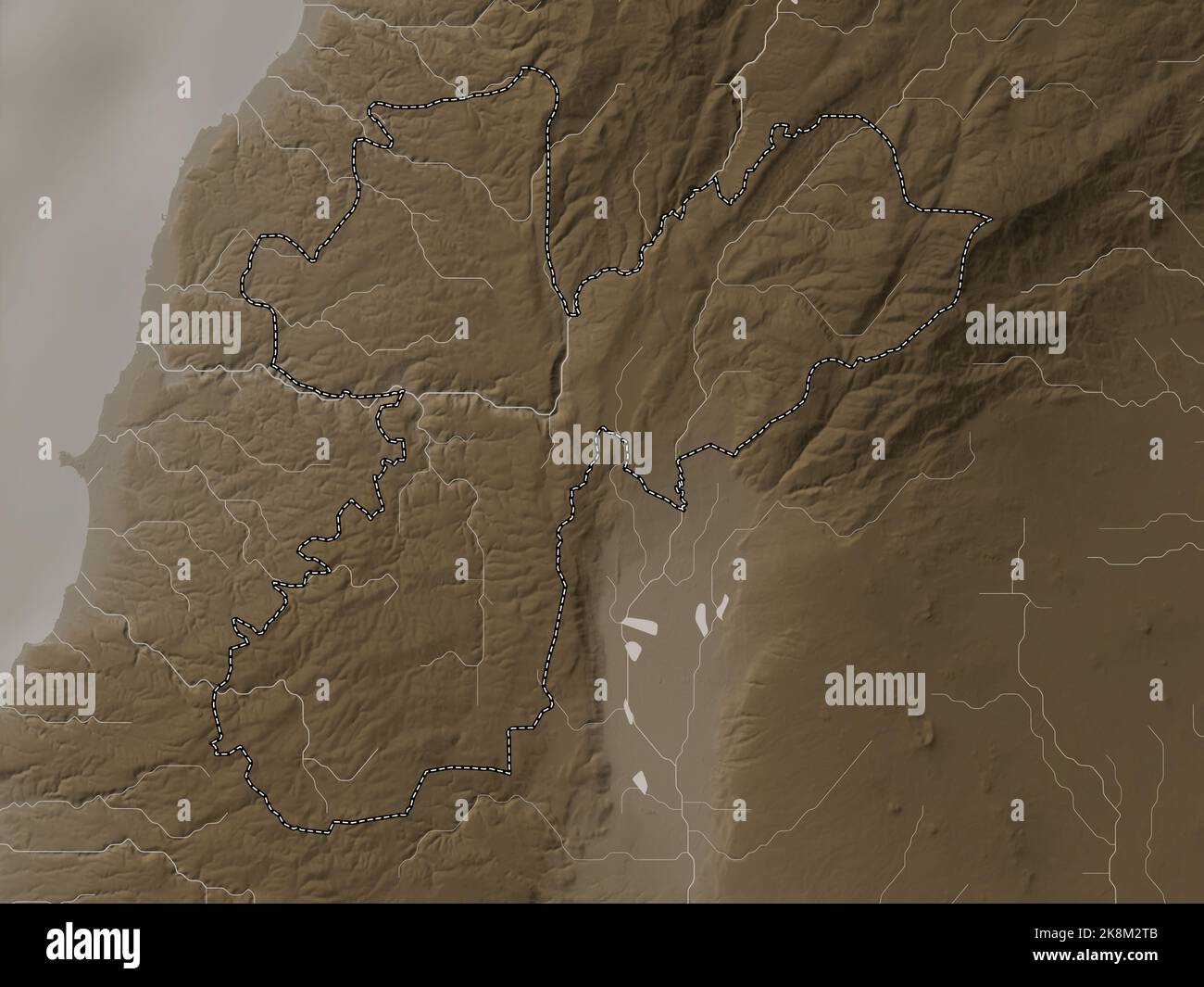 Nabatiyeh, governorate of Lebanon. Elevation map colored in sepia tones ...