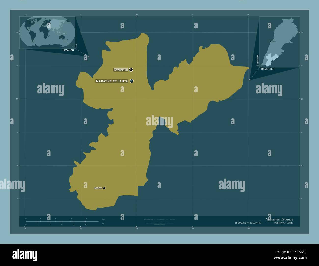 Nabatiyeh, governorate of Lebanon. Solid color shape. Locations and ...