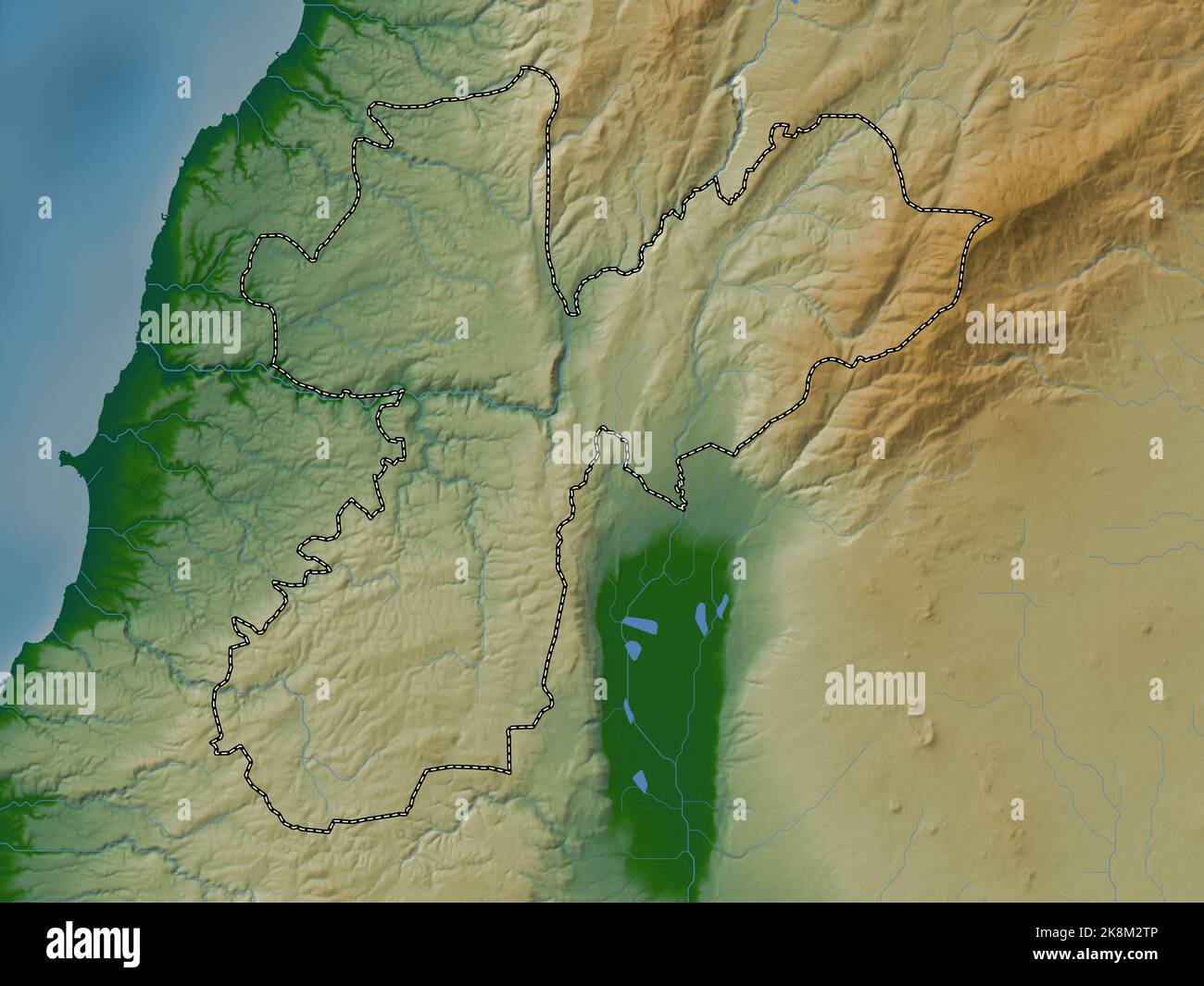 Nabatiyeh, governorate of Lebanon. Colored elevation map with lakes and ...