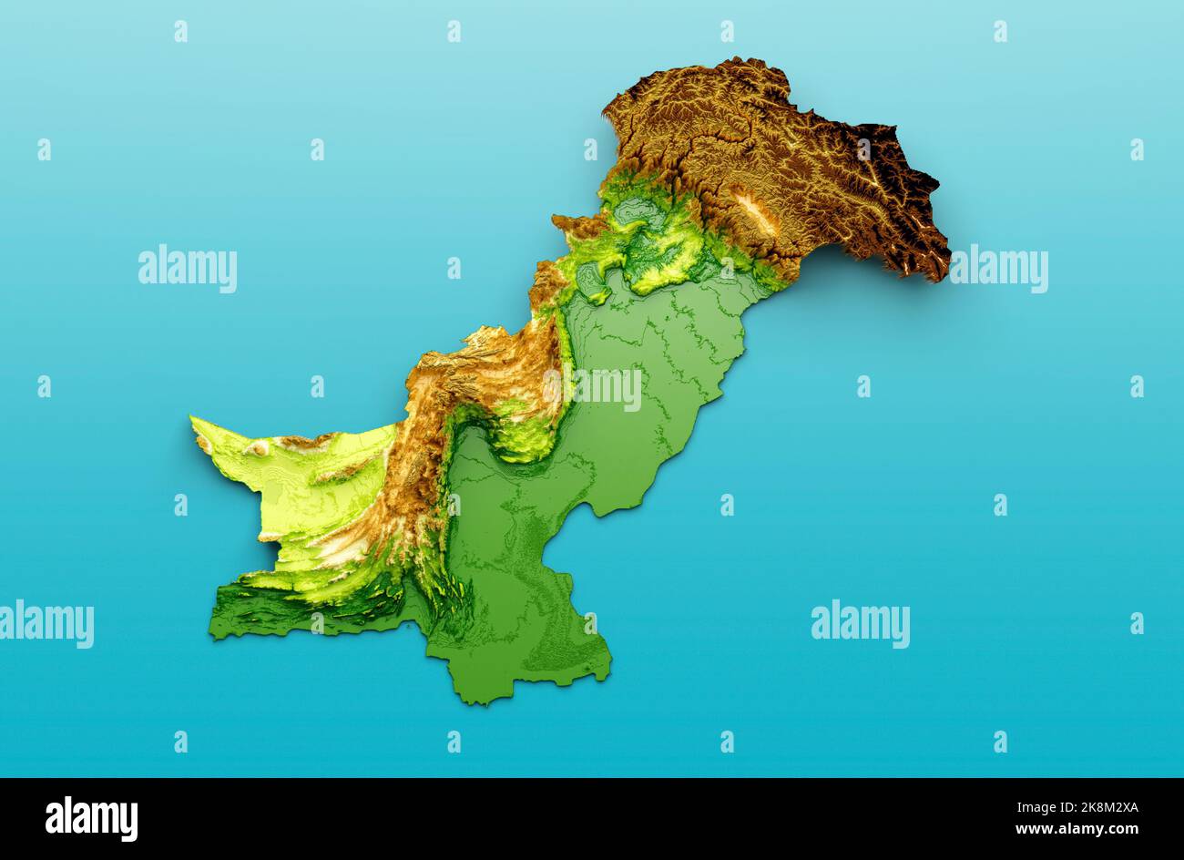Pakistan Map Shaded relief Color Height map on the sea Blue Background ...