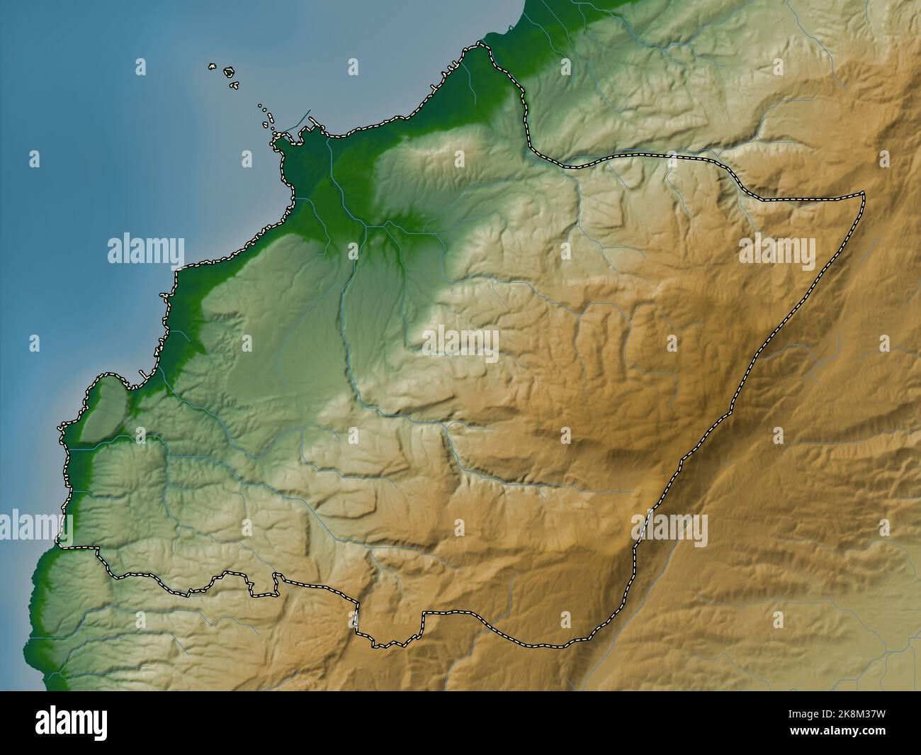 North, governorate of Lebanon. Colored elevation map with lakes and ...