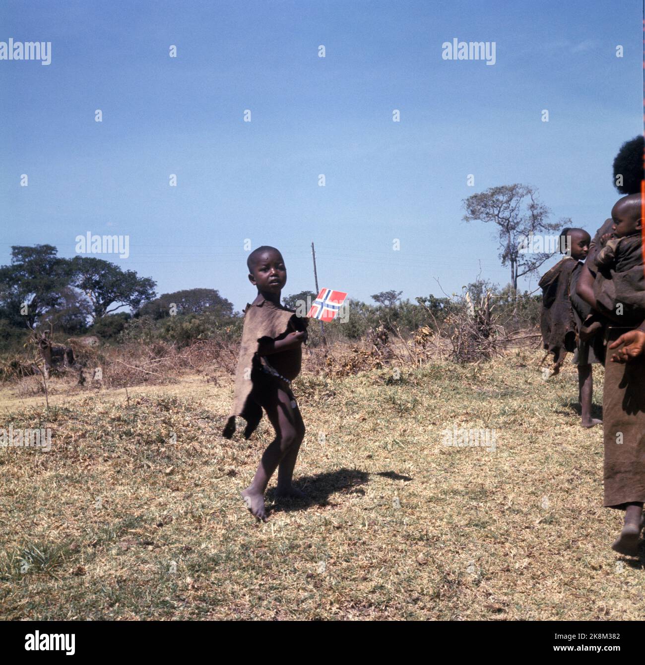 Ethiopia 1966. Small African / black boy with a Norwegian flag - the ...