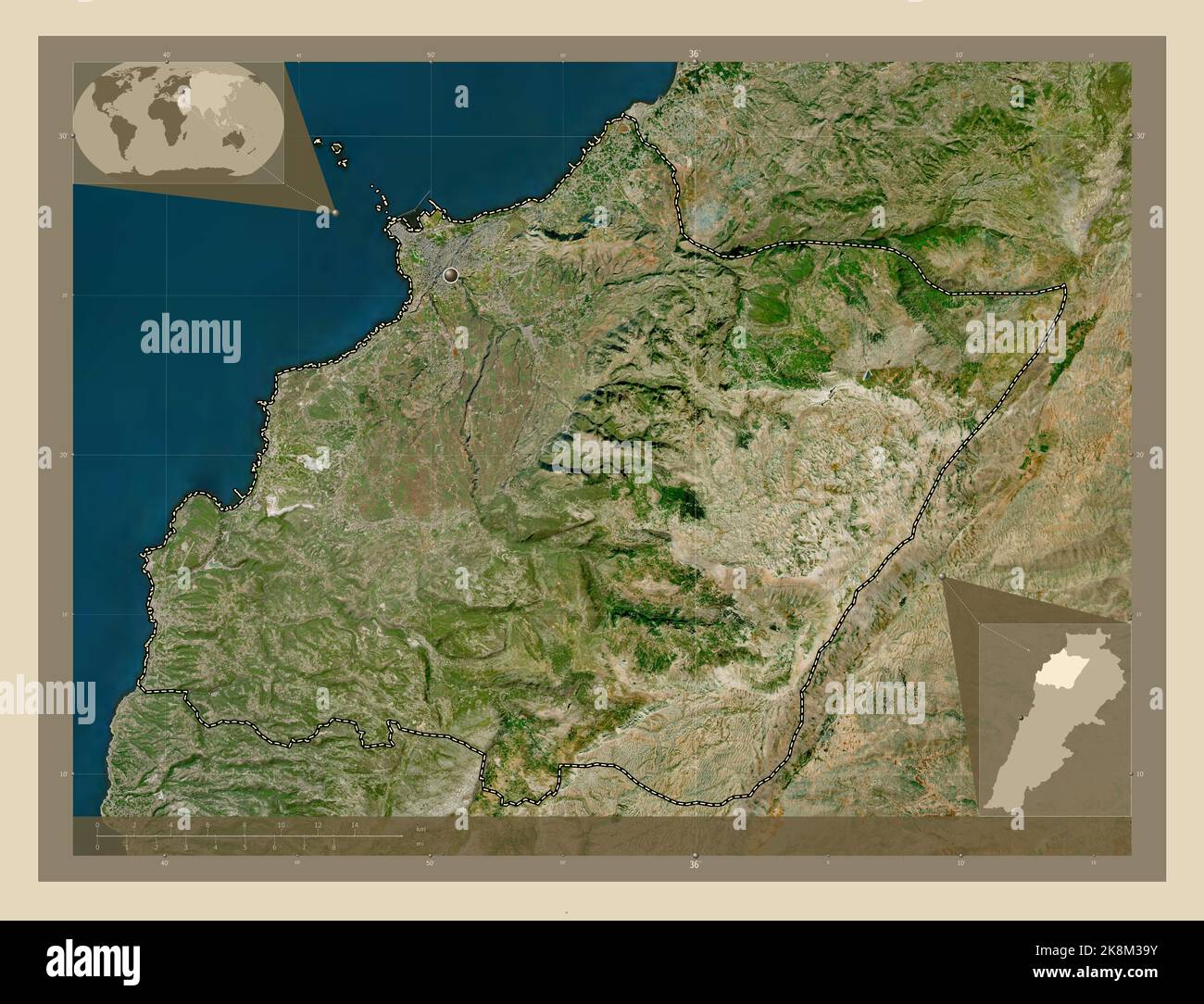 North, governorate of Lebanon. High resolution satellite map. Corner auxiliary location maps ...