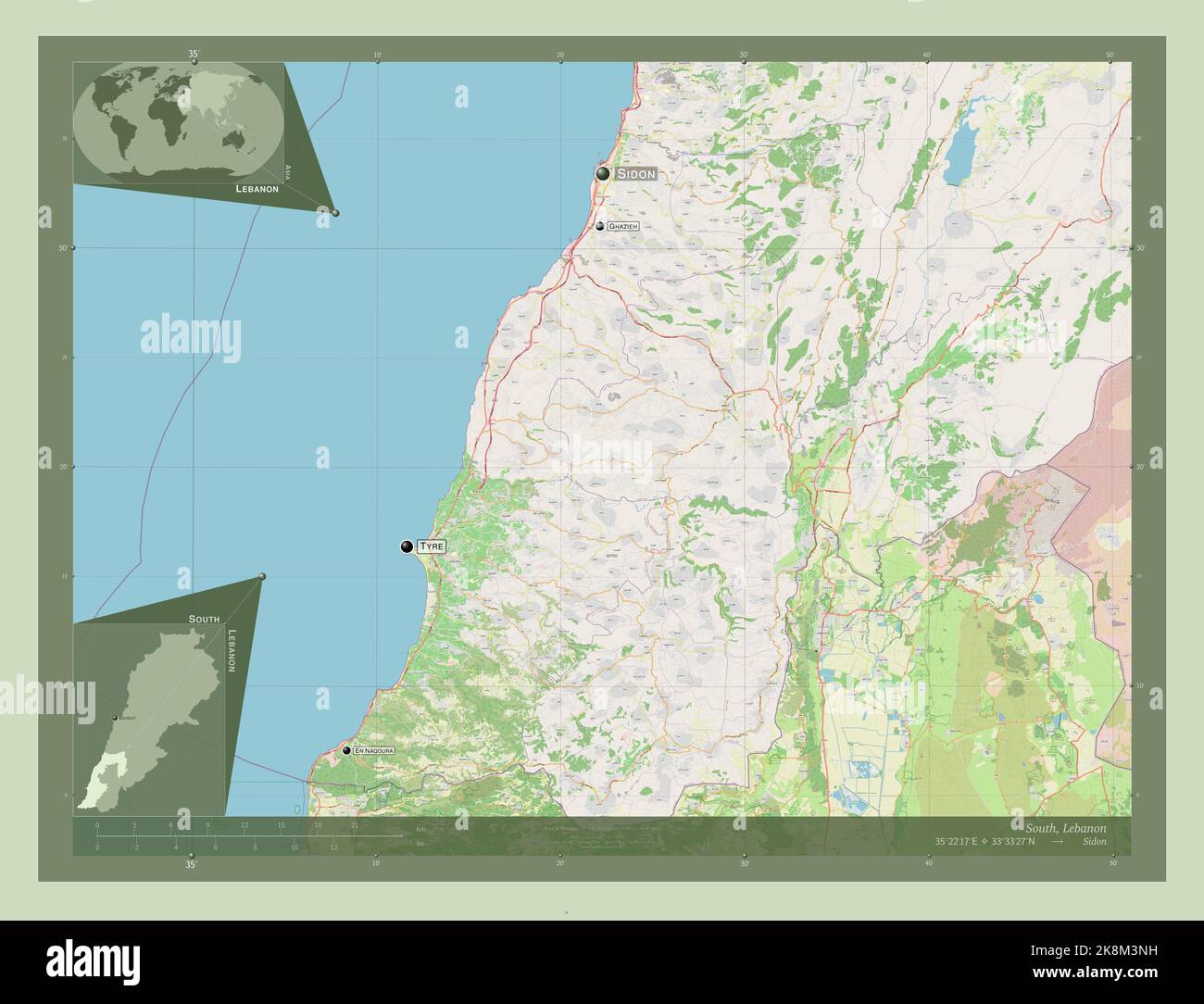 South, governorate of Lebanon. Open Street Map. Locations and names of ...