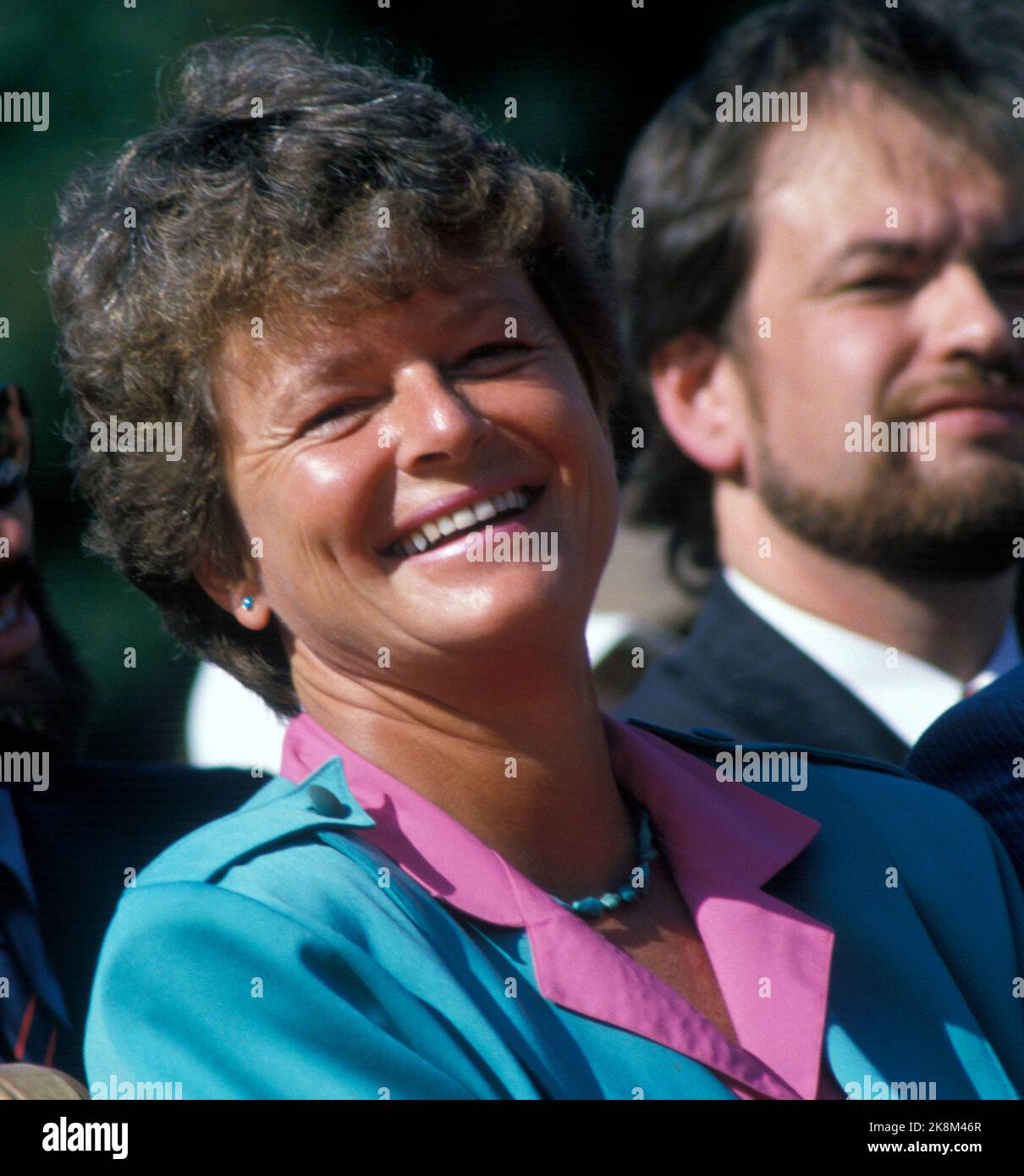 Hjørungavåg 1986-08: Prime Minister Gro Harlem Brundtland photographed ...