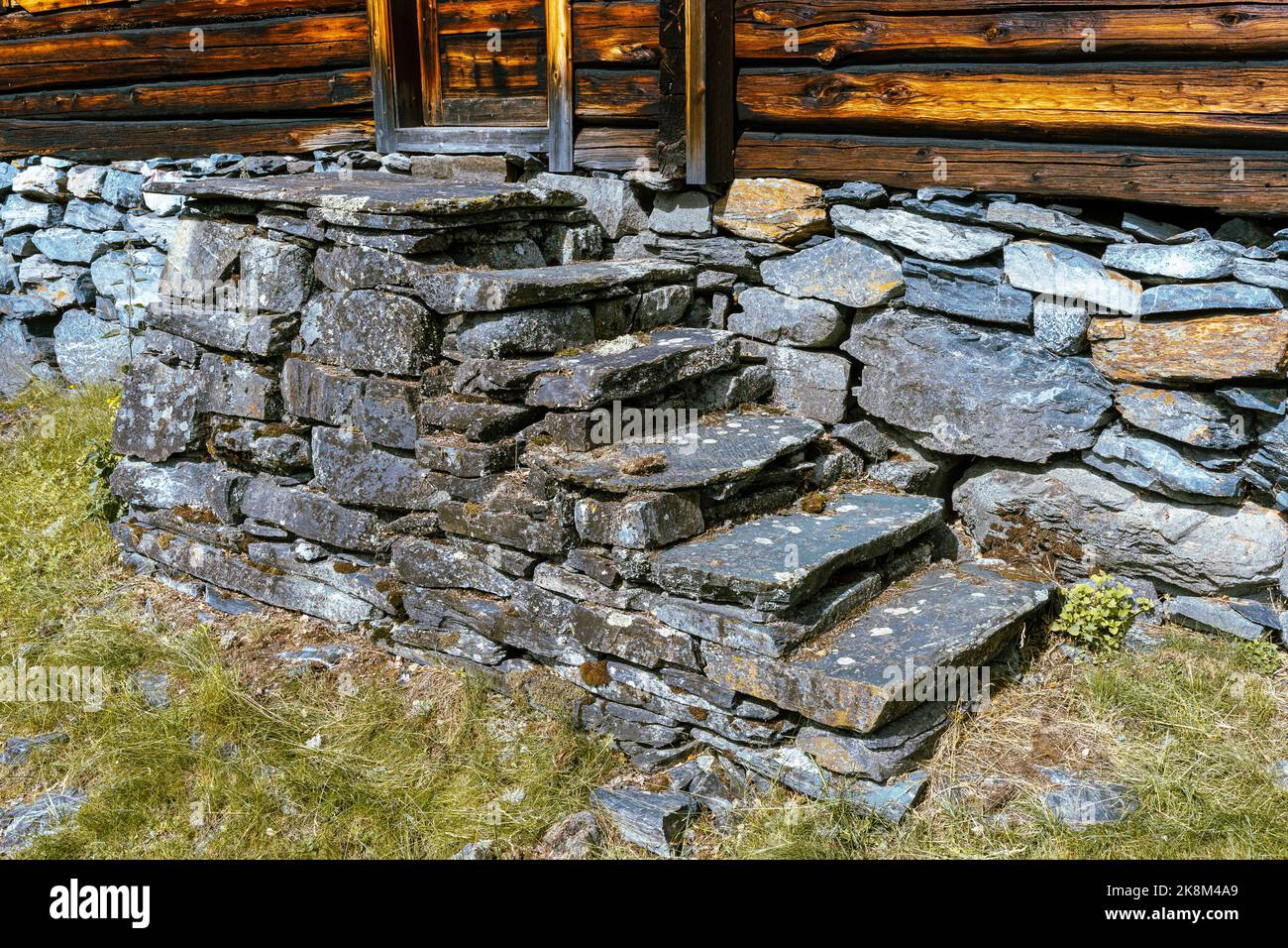 an old stone stairway of Valdresmusea Folk Museum at Fagernes, Oppland ...