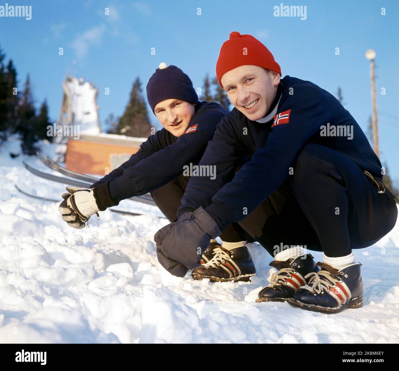 January 1966 - ski jumpers Toralf Engan (th) and Bjørn Wirkola together ...