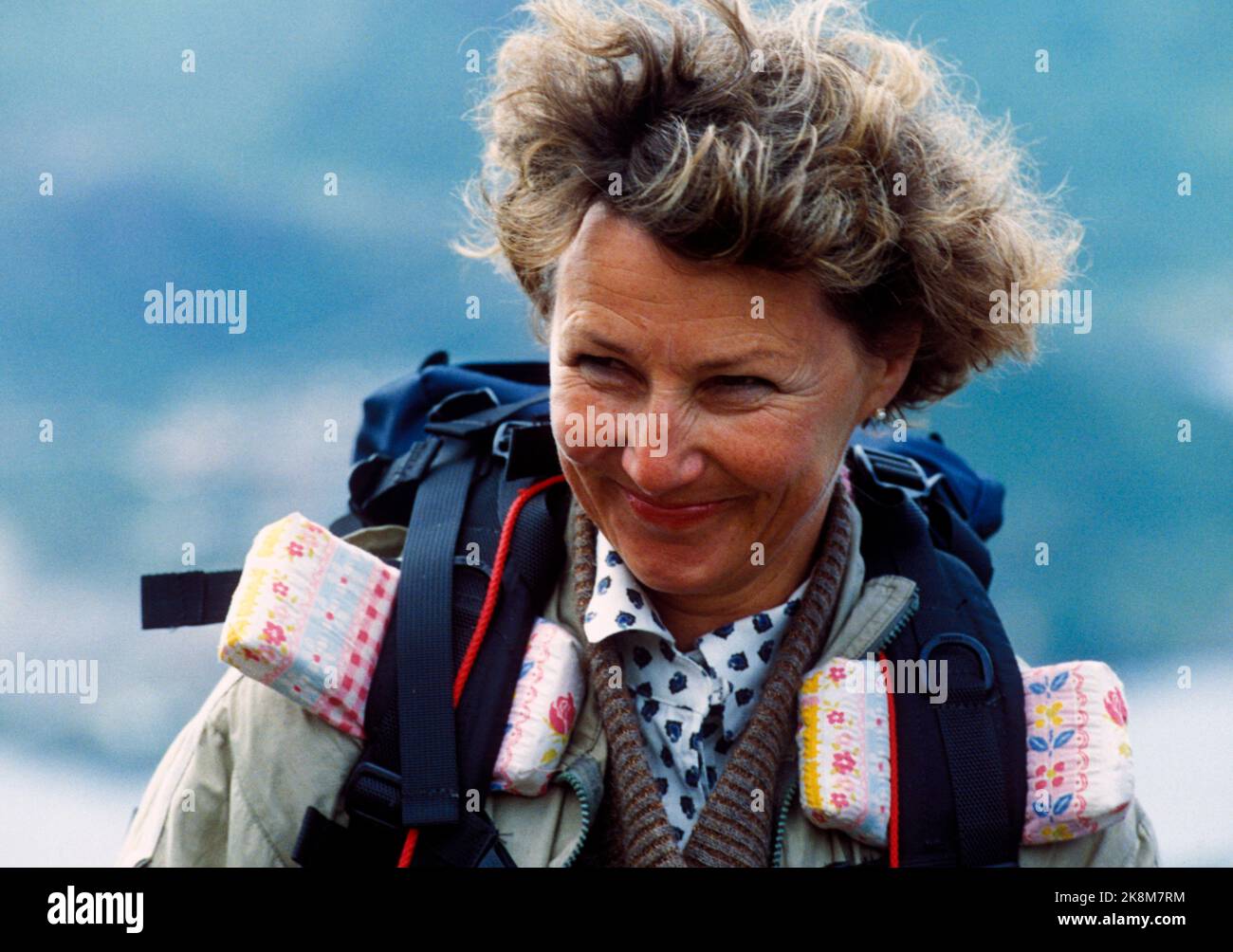Lofoten August 26, 1989. Crown Princess Sonja on a mountain trip with ...