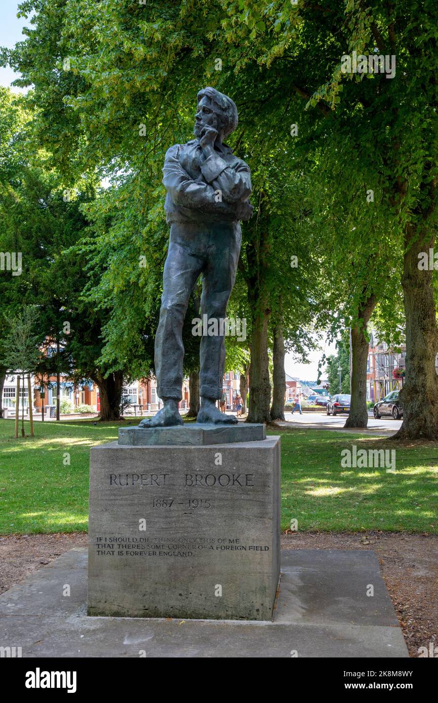 A vertical shot of the statue of the famous WW1 poet Rupert Brooke in a ...